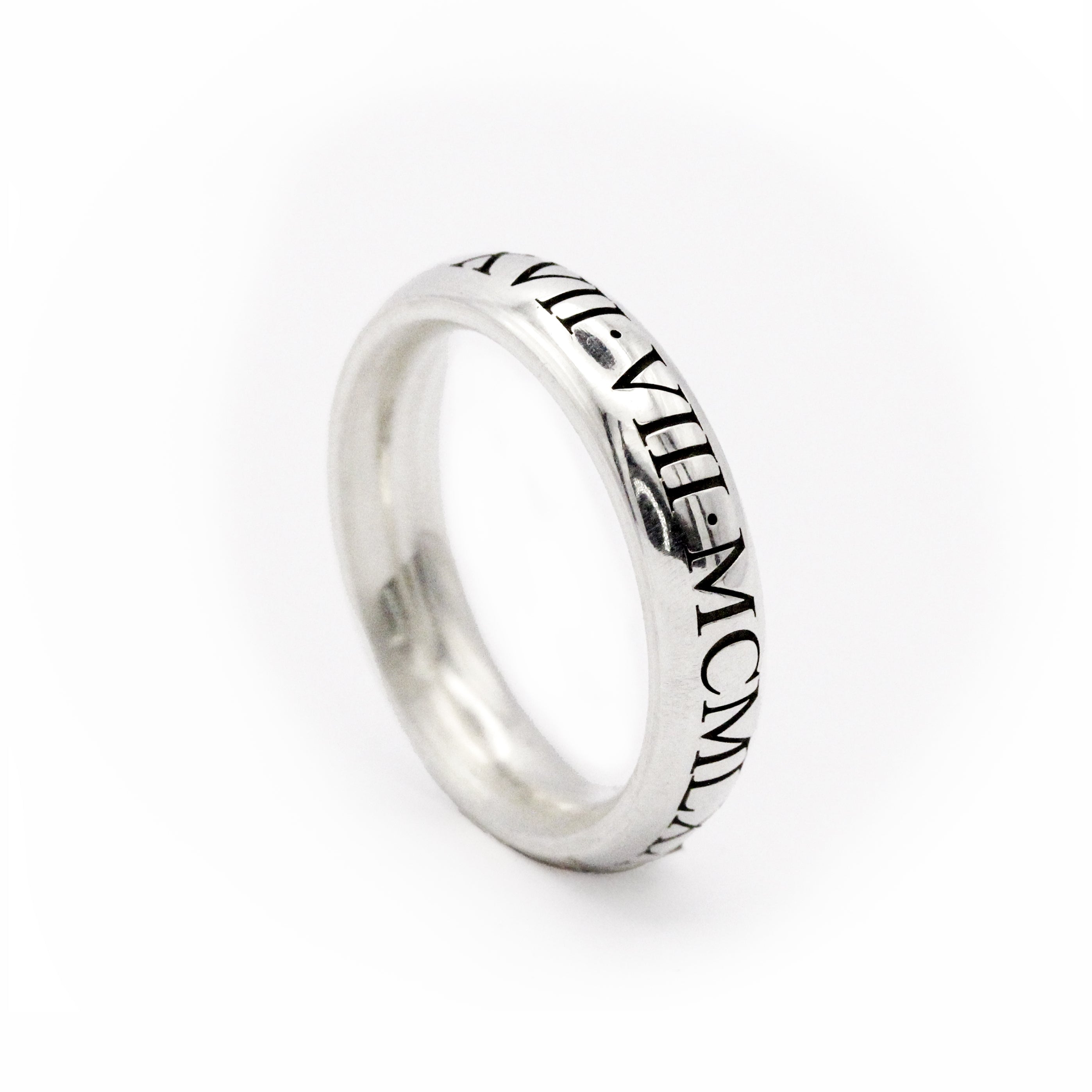 Roman Numerals 5mm Silver Ring – Scarlett Jewellery