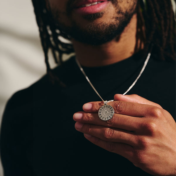 Aztec Ollin Travel Mandala Personalised Silver Necklace - Travel ...