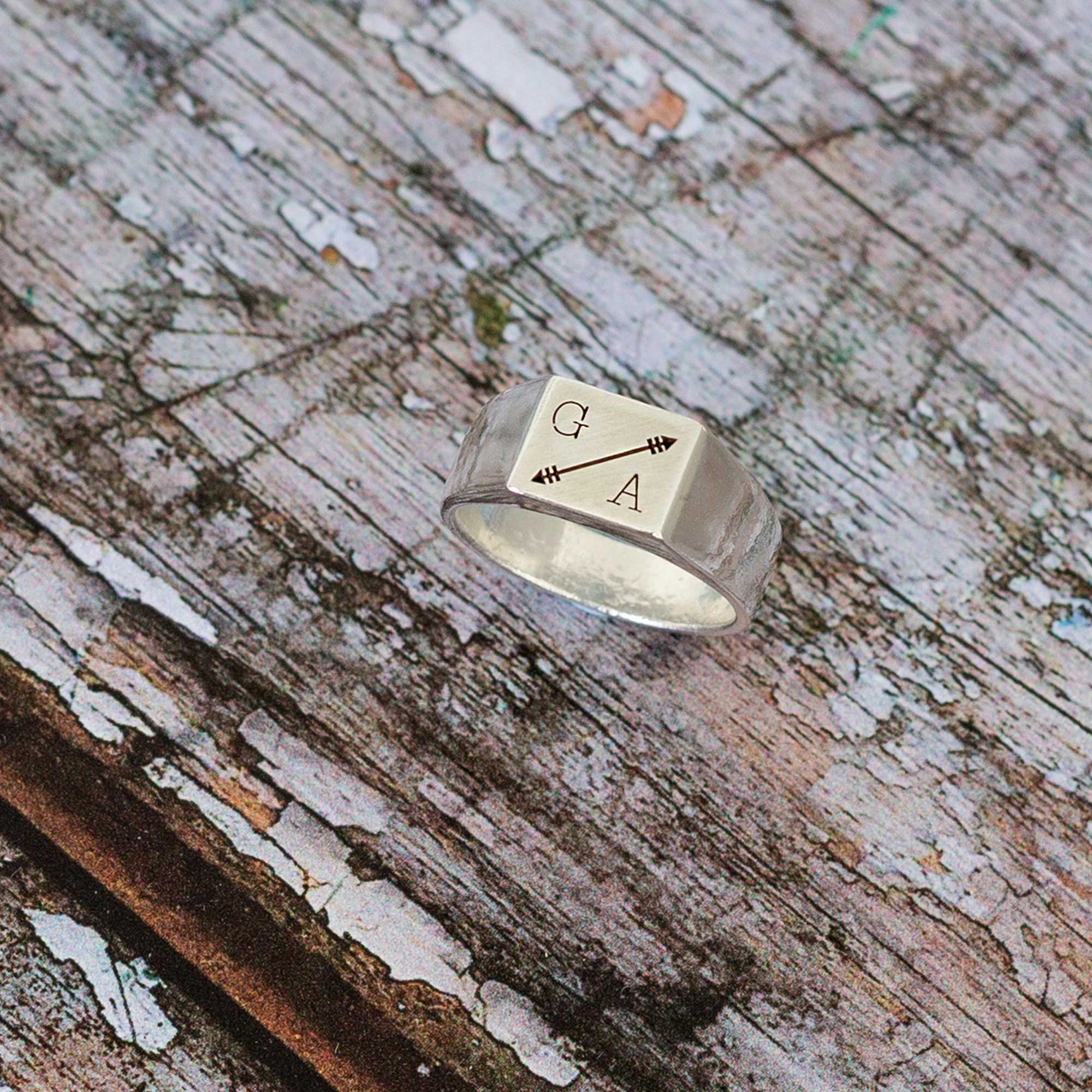 Personalised Silver Signet Ring with Adventure Arrow - Unique Men's ...