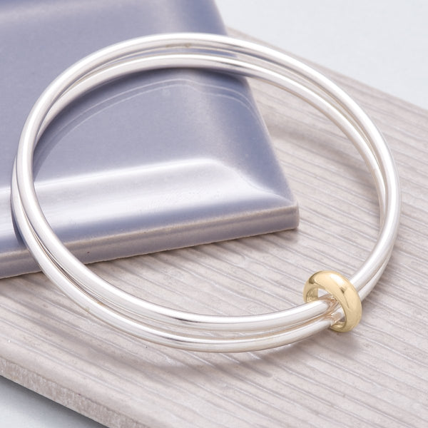 Eclipse Silver & Gold Double Bangle - Scarlett Jewellery