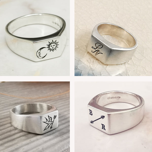 Custom Engraved Silver Signet Ring - Bespoke Pinky Ring - Scarlett ...