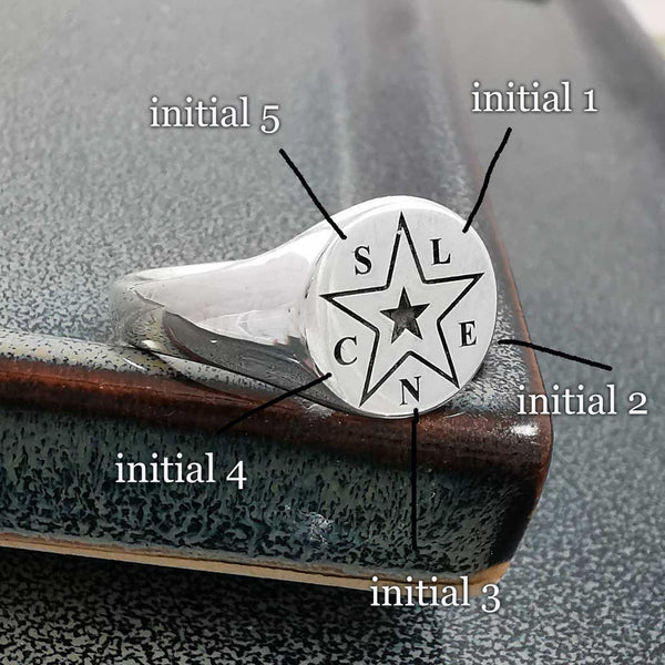 Star Initials Personalised Silver Signet Ring - Scarlett Jewellery